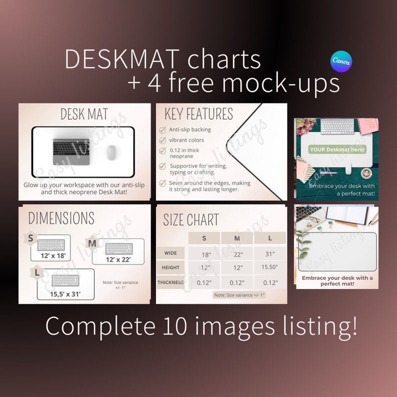 Desk Mat Mockup, Size Chart, New Seller Time Saver, Mock-up Listing ...