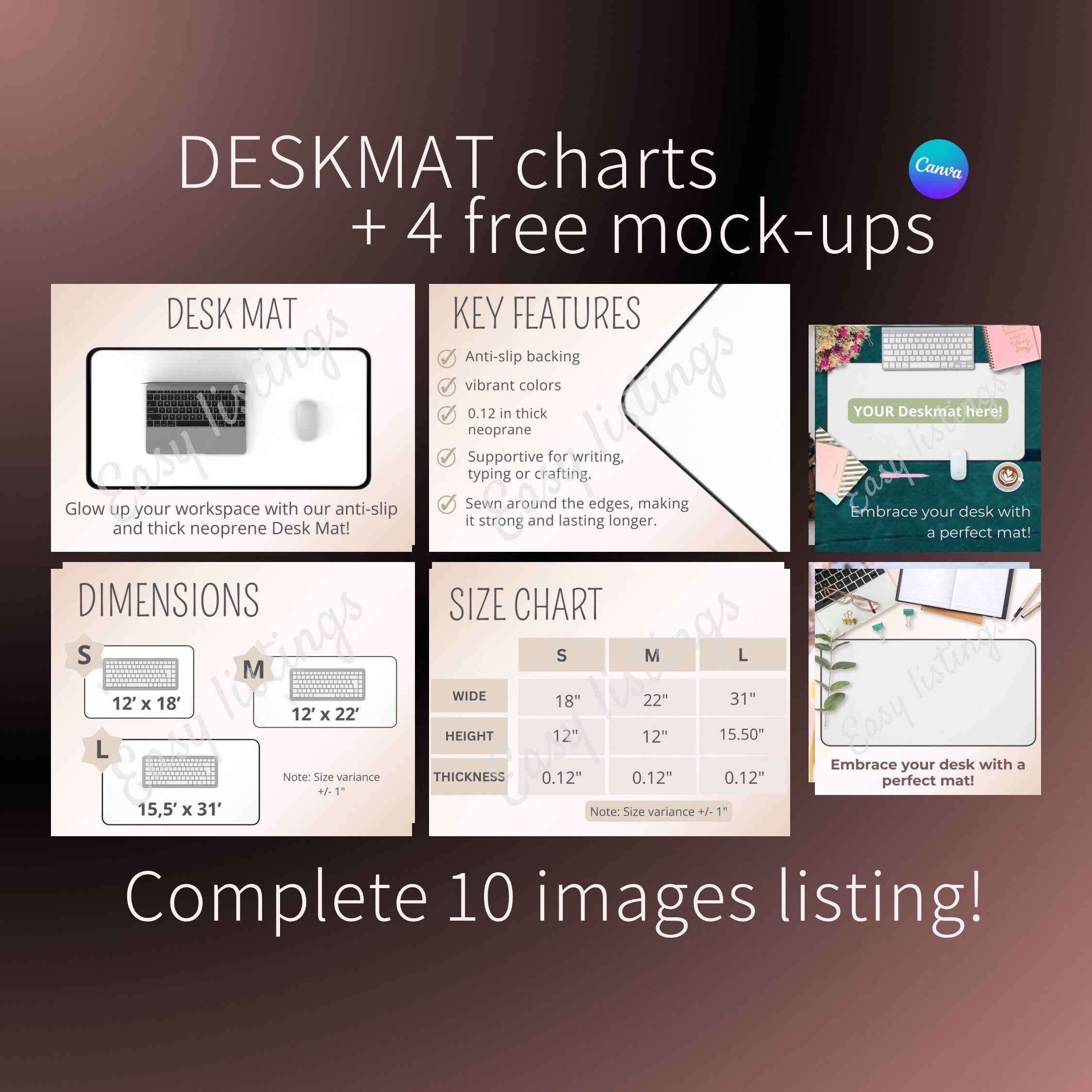Desk Mat Mockup, Size Chart, New Seller Time Saver, Mock-up Listing ...