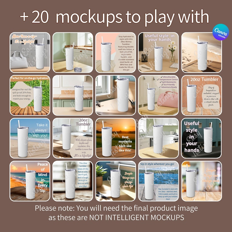 20oz Skinny Tumbler Mockup, Size Chart to Sell on Etsy, Editable on ...