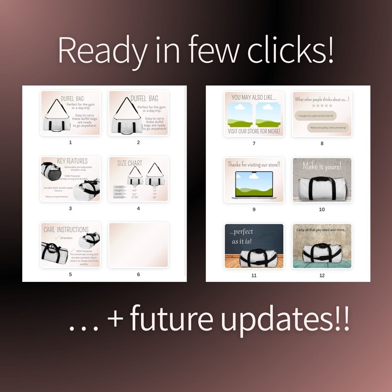 Weekender Bag Sizing Mockup, Duffel Bag Complete Mock-up Listing, Totebag Sized Chart, New ...