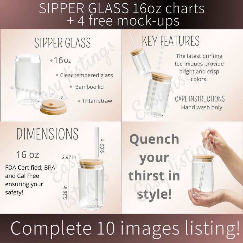 Sipper Glass Can Mockup, Editable Sizing Chart, Seller Time Saver Mock ...