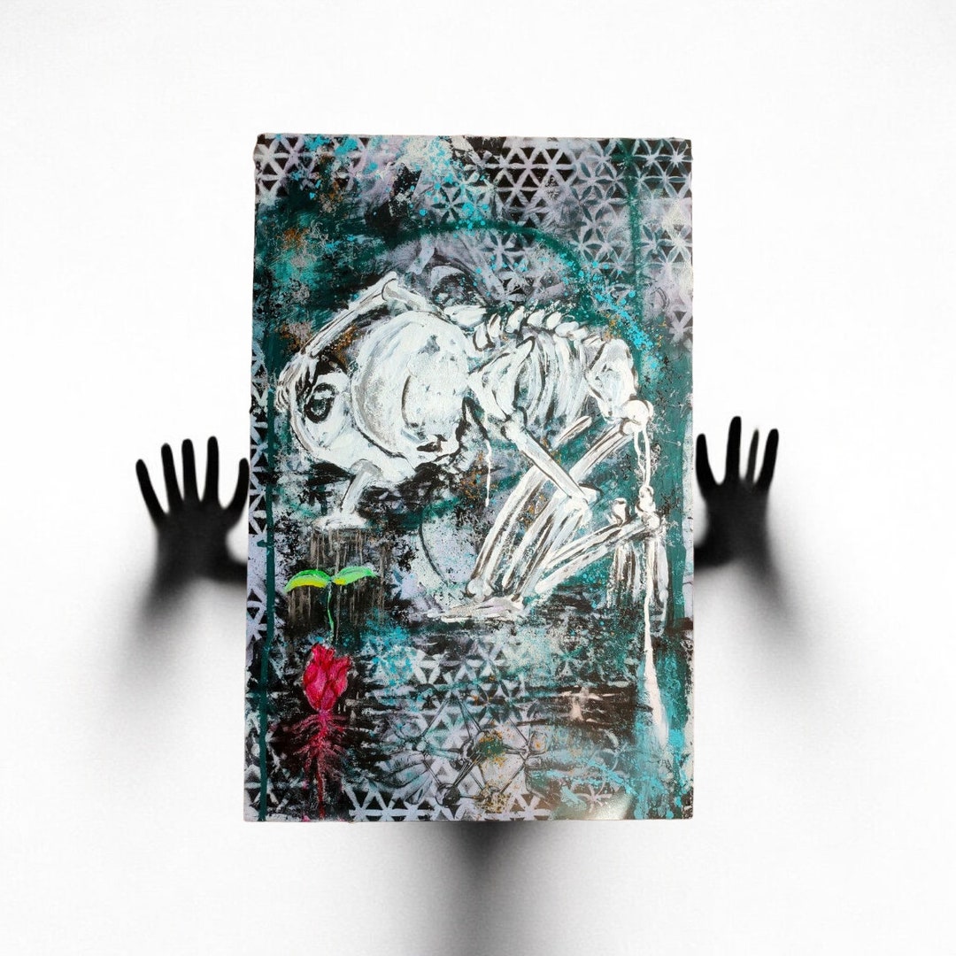Wall Art Acrylic Decor Haunted House Skeleton Painting: Creepy ...