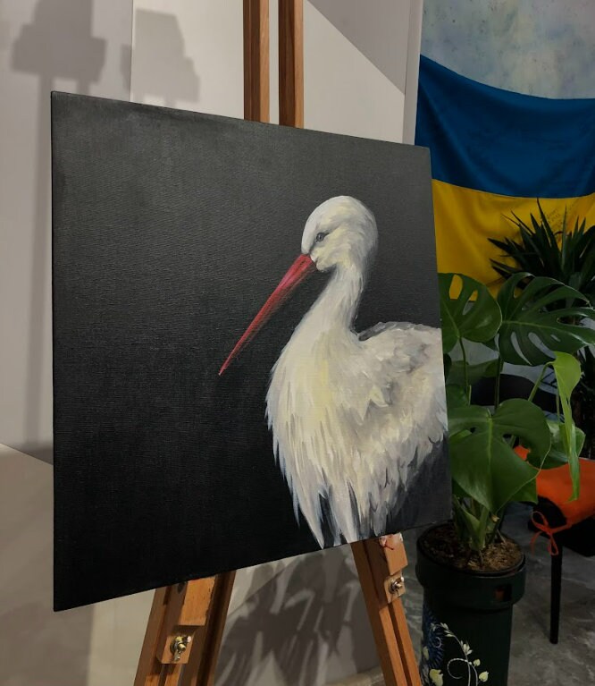 White Stork Drawing on Black, Bird Art Print, Hand Drawn Picture ...