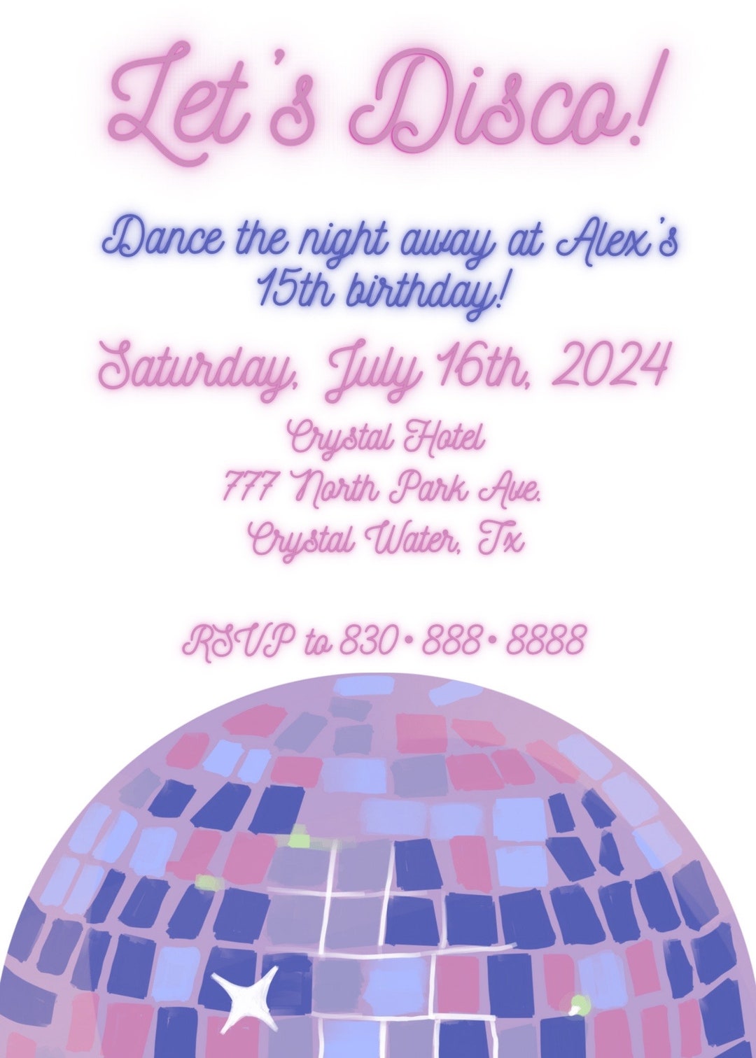 Disco Theme Birthday Invitation, Purple, Pink, Let’s Dance! - Etsy