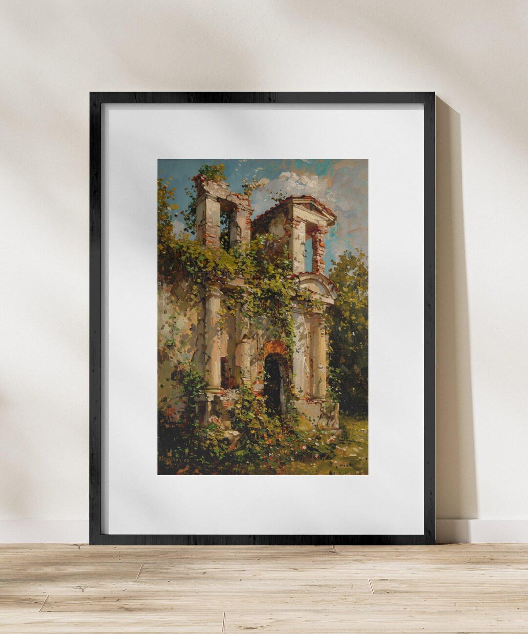 Vintage Ruins Wall Art, Overgrown Building Print, Rustic Decor Poster ...