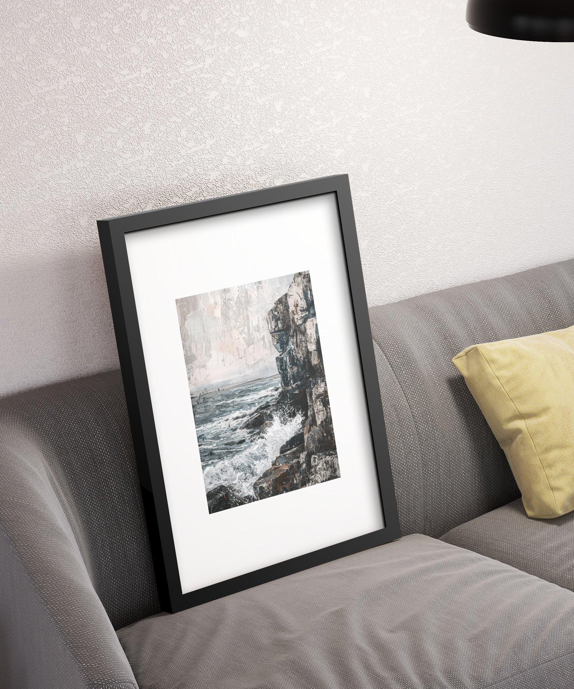 Coastal Cliff Waves Art Print, Ocean View Wall Art, Seaside Home Decor ...