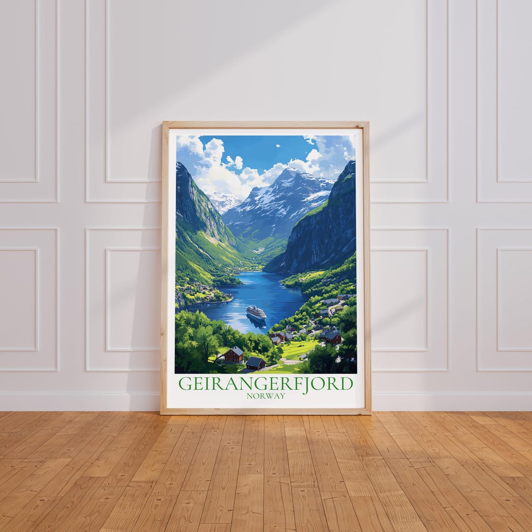 Geirangerfjord Travel Poster – Norway Wall Art | Fjord Print | Norway ...