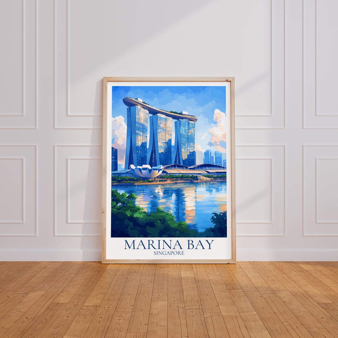 Marina Bay Travel Poster – Singapore Wall Art, Skyline Vintage Poster ...