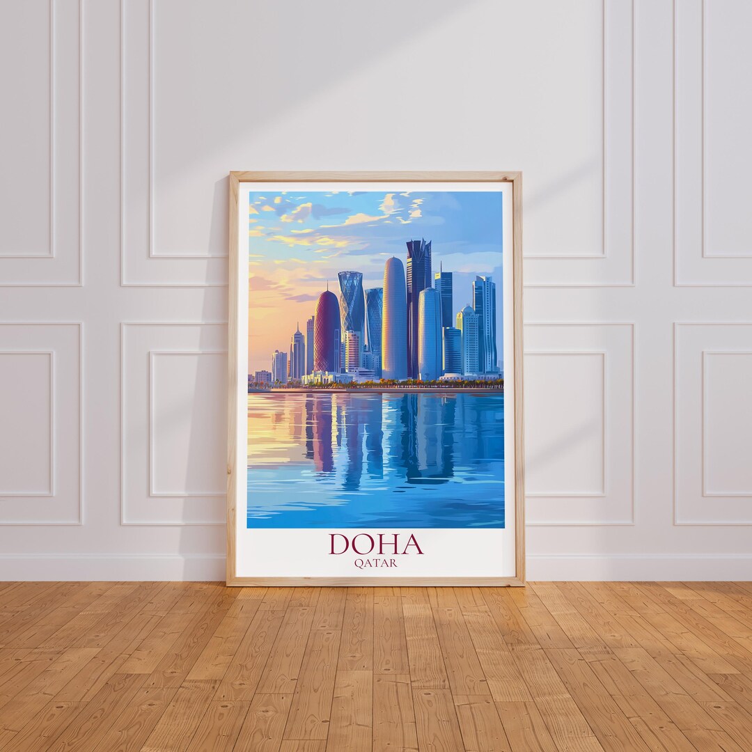 Doha Travel Poster – Qatar Wall Art, Doha Skyline Vintage Poster, Doha ...