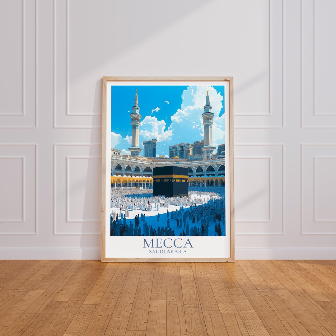 Mecca Travel Poster – Saudi Arabia Wall Art, Kaaba Vintage Poster ...
