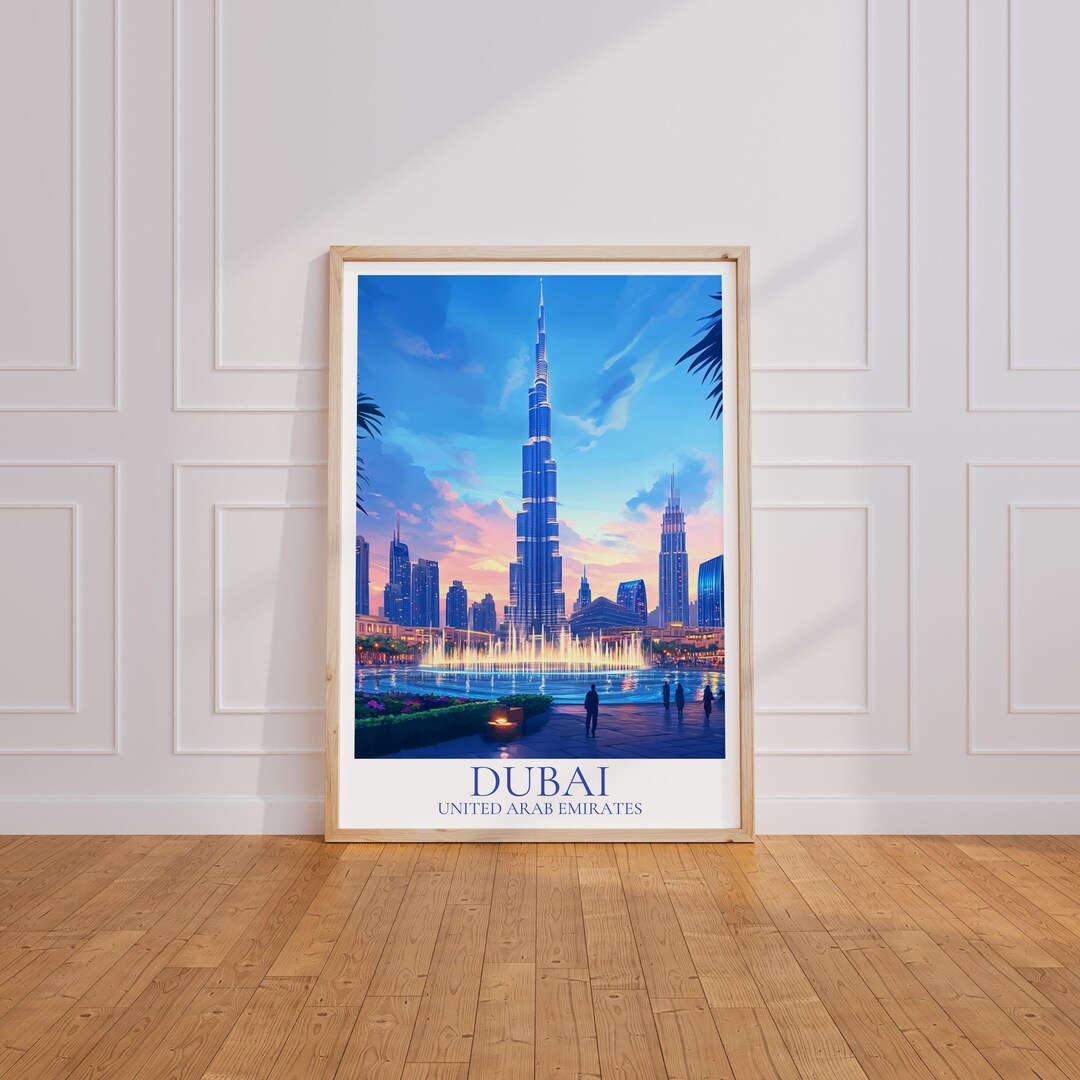 Dubai Travel Poster Burj Khalifa Poster Wall Art, Emirates Vintage ...