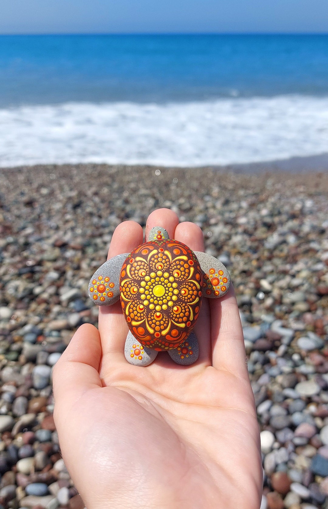 Mandala Rock, Hand-painted Stone, Turtle, Tortoise, Dot Art, Natural ...