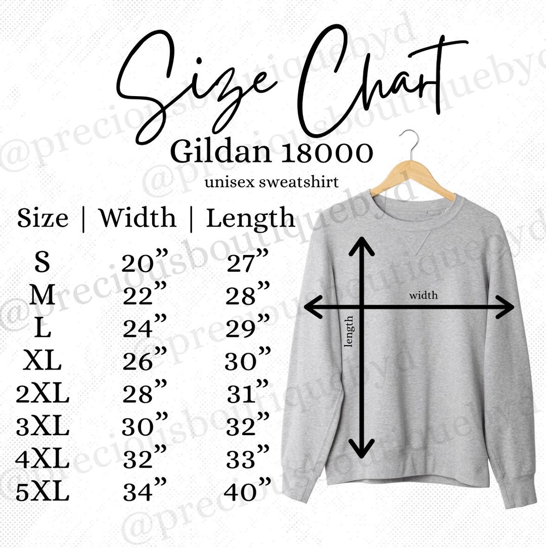 Gildan Canva 18000 Mockup Size Chart, Gildan Sizing, Gildan 18000 ...