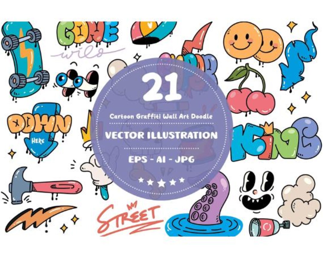 Cartoon Graffiti Wall Art Doodle, Digital Sticker, Graffiti Stickers ...