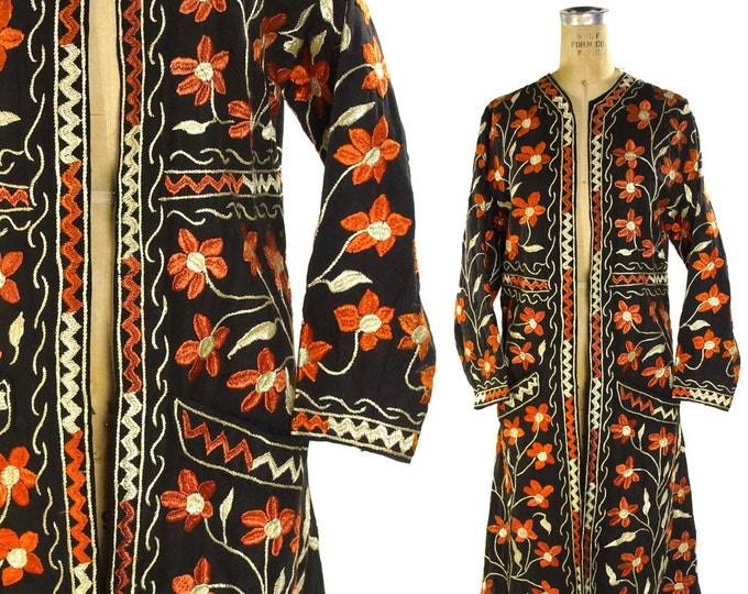 70s Embroidered Indian Duster / Vintage 1970s Long Cotton Jacket With ...