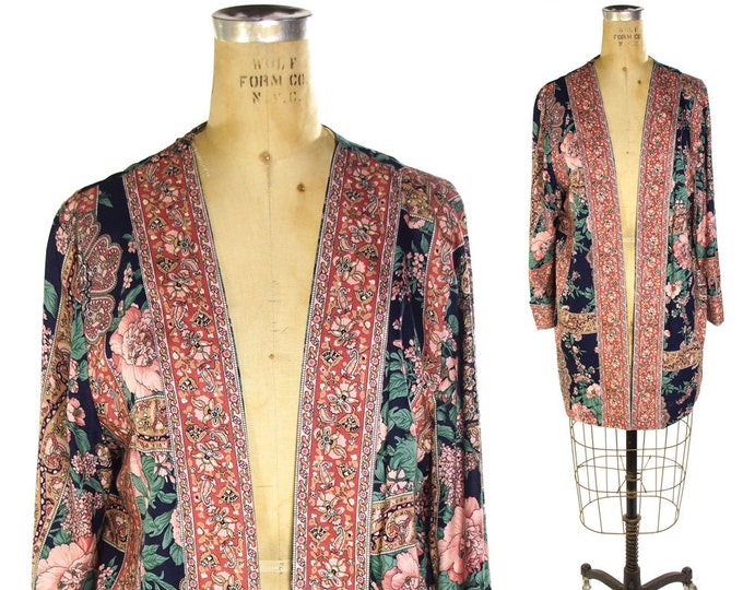 70s Bohemian Blazer / Vintage 1970s Floral Rayon Lightweight Jacket ...
