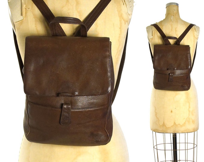 90s Brown Leather Backpack Vintage 1990s Medium Tignanello Rucksack ...