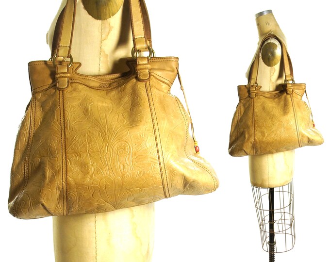 Tooled Leather Hobo Bag Vintage Large Size Slouchy Boho Shoulder Strap ...