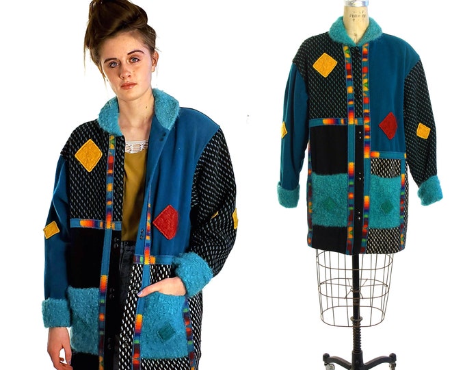 Coloratura Color Block Wool Coat Vintage 80s Rare Avant Garde Patchwork ...