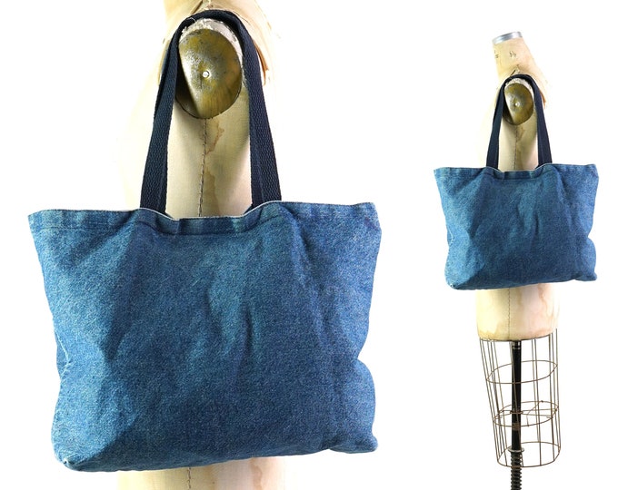 Large Denim Tote Bag Vintage 90s - Etsy
