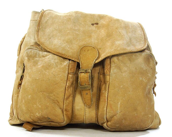 80s Brown Leather Backpack / Vintage 1980s 90s Distressed Worn in ...