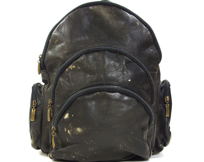 80s Black Leather Backpack / Vintage 1980s 90s Distressed Worn in ...