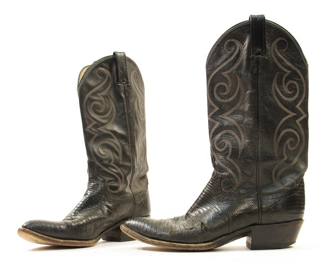 Reptile & Leather Cowboy Boots With Fancy Top Stitching by Dan Post ...