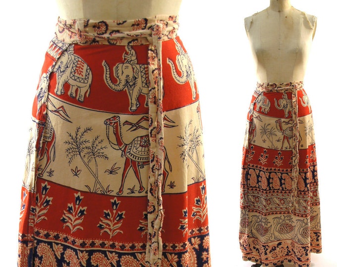 70s Indian Batik Wrap Around Maxi Skirt - Etsy