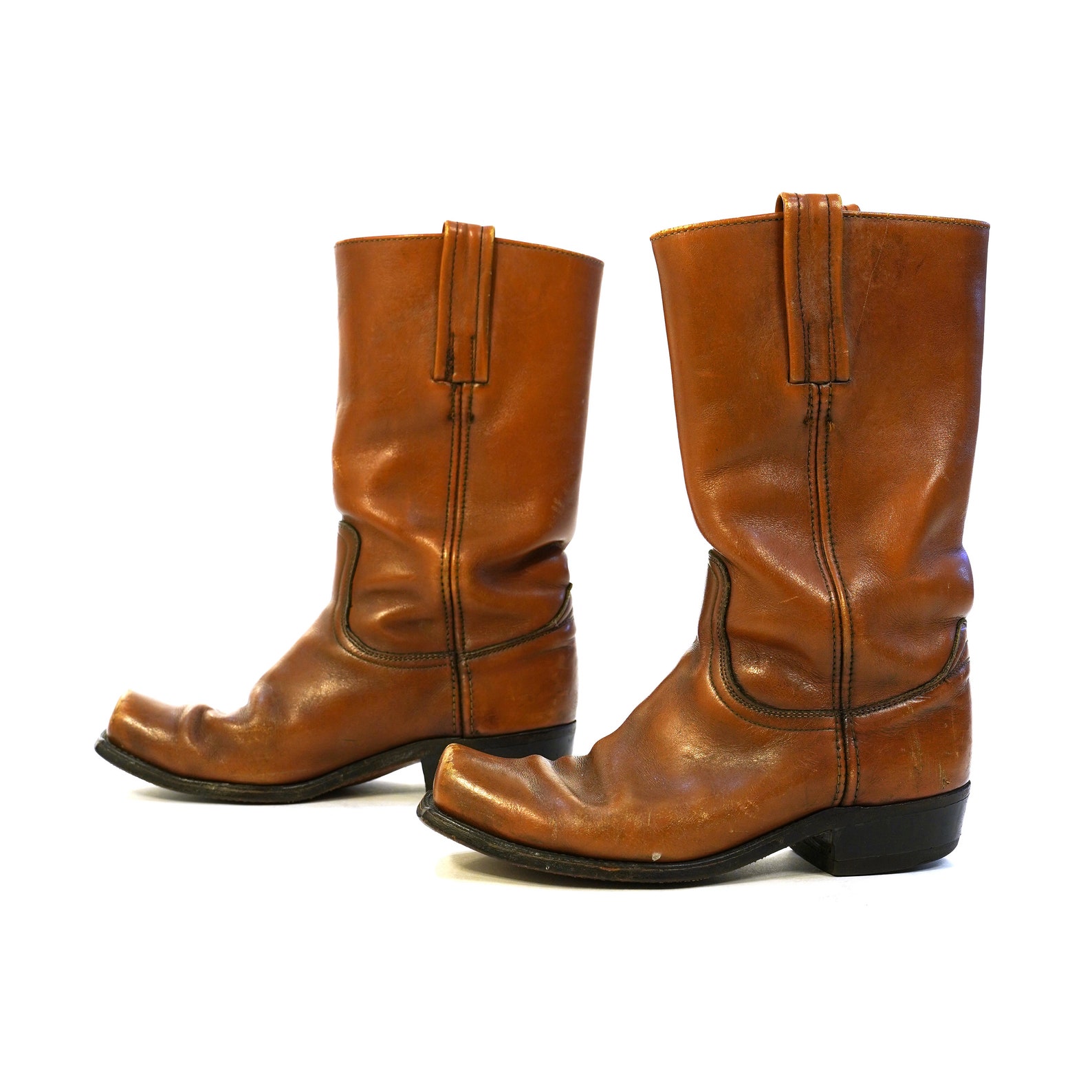 Frye Square Toe Brown Leather Cowboy Boots Vintage 70s Made in | Etsy