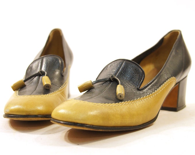 SALE 60s I Magnin Two Tone Spectator Pumps in Tan & Navy / Women's Sz 6 ...