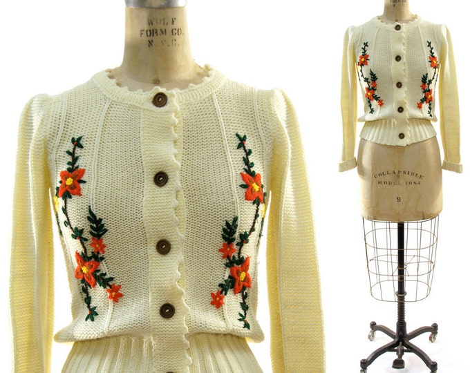 Folk Embroidered Cardigan Sweater With Wooden Buttons - Etsy