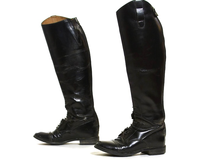 English Riding Boots Vintage Black Leather Tall Equestrian Boots Women ...
