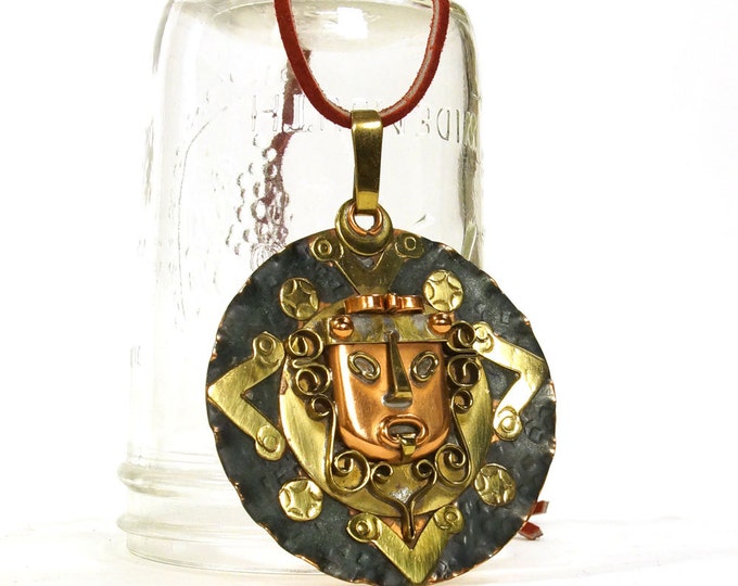 Mayan Copper Medallion / Vintage 1970s Necklace With BIG Mexican ...
