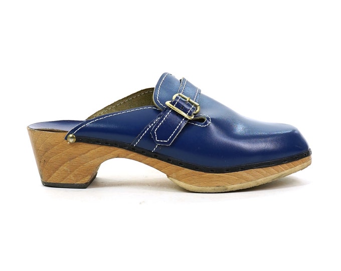 Swedish Clogs in Blue Leather Vintage 80s Women's Size 8.5 or 9 - Etsy