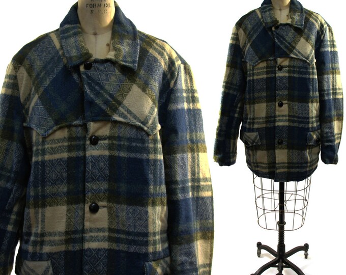 70s Ranch Coat / Plaid Wool Flannel Cowboy Jacket With Quilted Lining ...