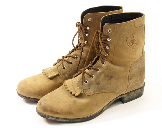 Ariat Lace up Ankle / Roper Boots With Fringe Tassel Toes in Light ...