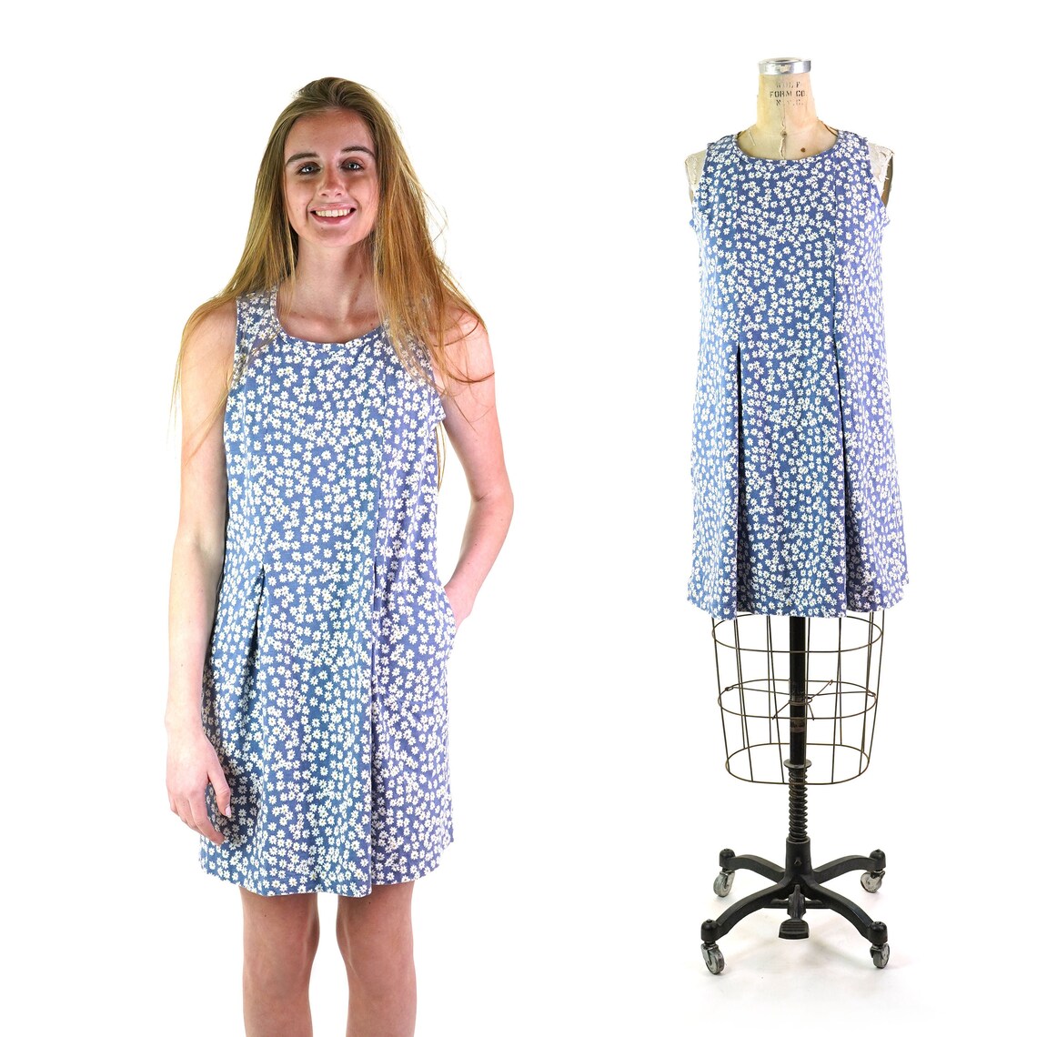 Daisy Print Stretchy Sundress with Pockets Vintage 90s Size | Etsy