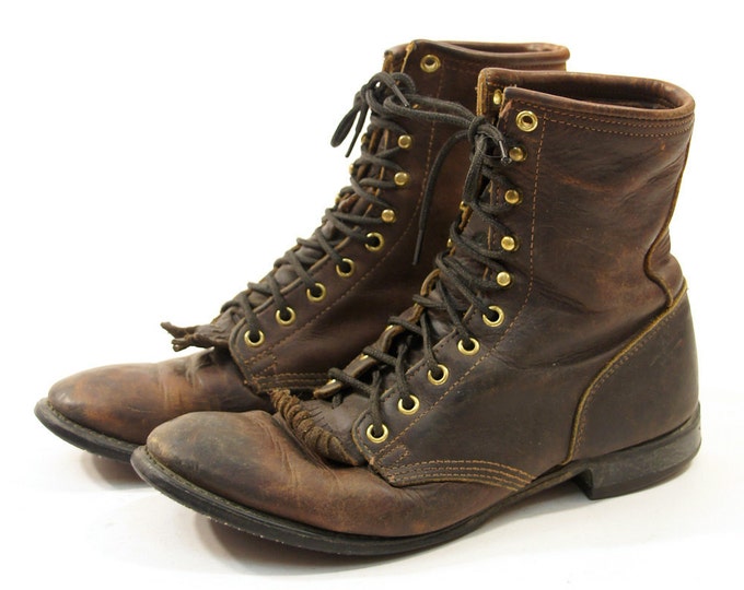 Lace up Ankle / Roper Boots With Fringe Tassel Toes in Dark Brown ...