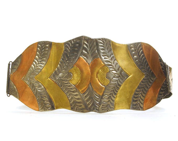 BIG 70s Metal Cinch Belt / Vintage 1970s Indian Stamped Brass Bohemian ...