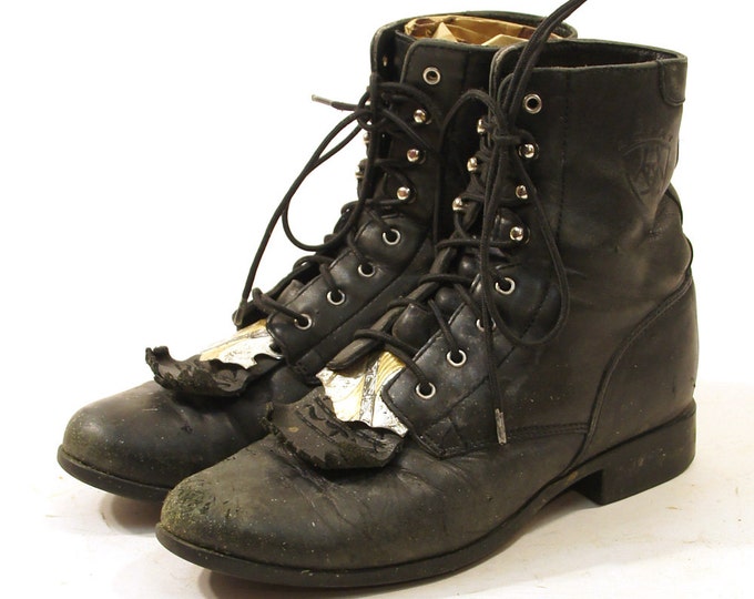 Ariat Lace up Ankle / Roper / Packer Boots in Black Leather / Women's ...