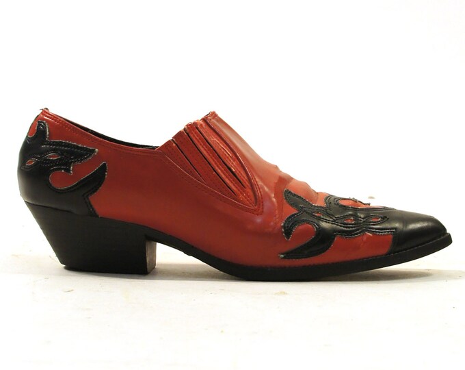 90s Red & Black Winklepickers / Chelsea Boots / Shortie / Ankle Cowboy ...