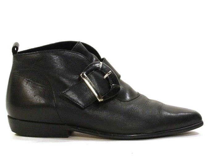 Black Winklepicker Ankle Boots With Buckle / Vintage 1990s Chelsea ...