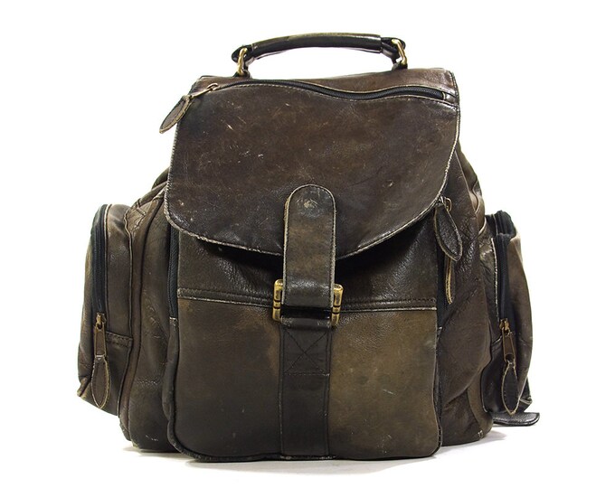 80s Black Leather Backpack / Vintage 1980s 90s Distressed Worn in ...