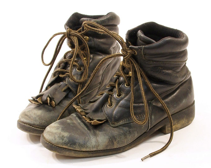 Sz 9.5 Distressed Black Leather Roper Boots With Fringe Tassel Toes - Etsy