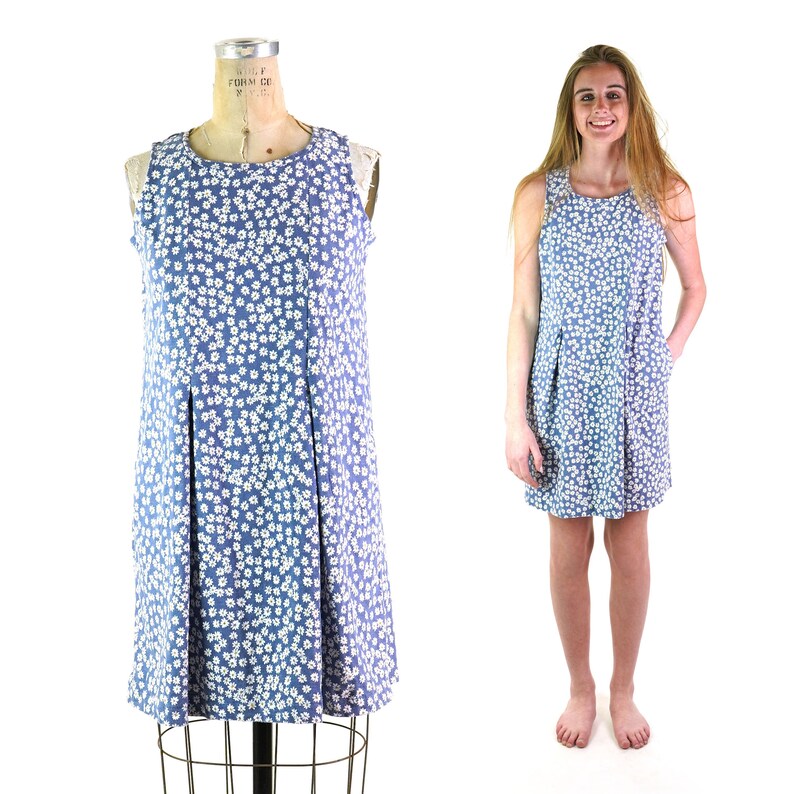 Daisy Print Stretchy Sundress With Pockets Vintage 90s Size - Etsy