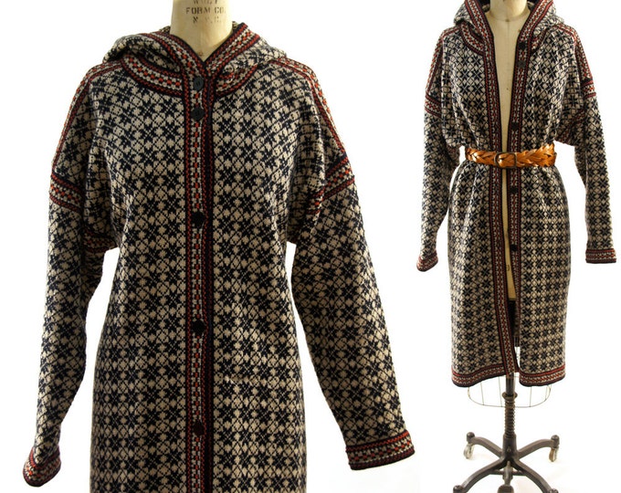 Fair Isle Cardigan Sweater Coat With Hood - Etsy