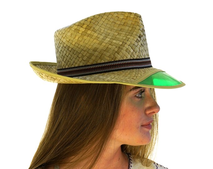 Old Man Straw Hat With Green Plastic Visor Vintage 80s - Etsy