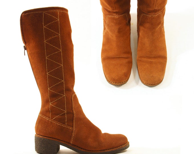 Russet Suede Knee High Boots With Sherpa & Flannel Lining / - Etsy