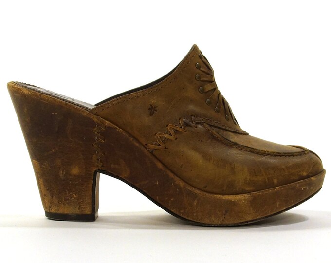 90s FRYE Platform Clogs / Brown Leather / Women's Size 7 - Etsy