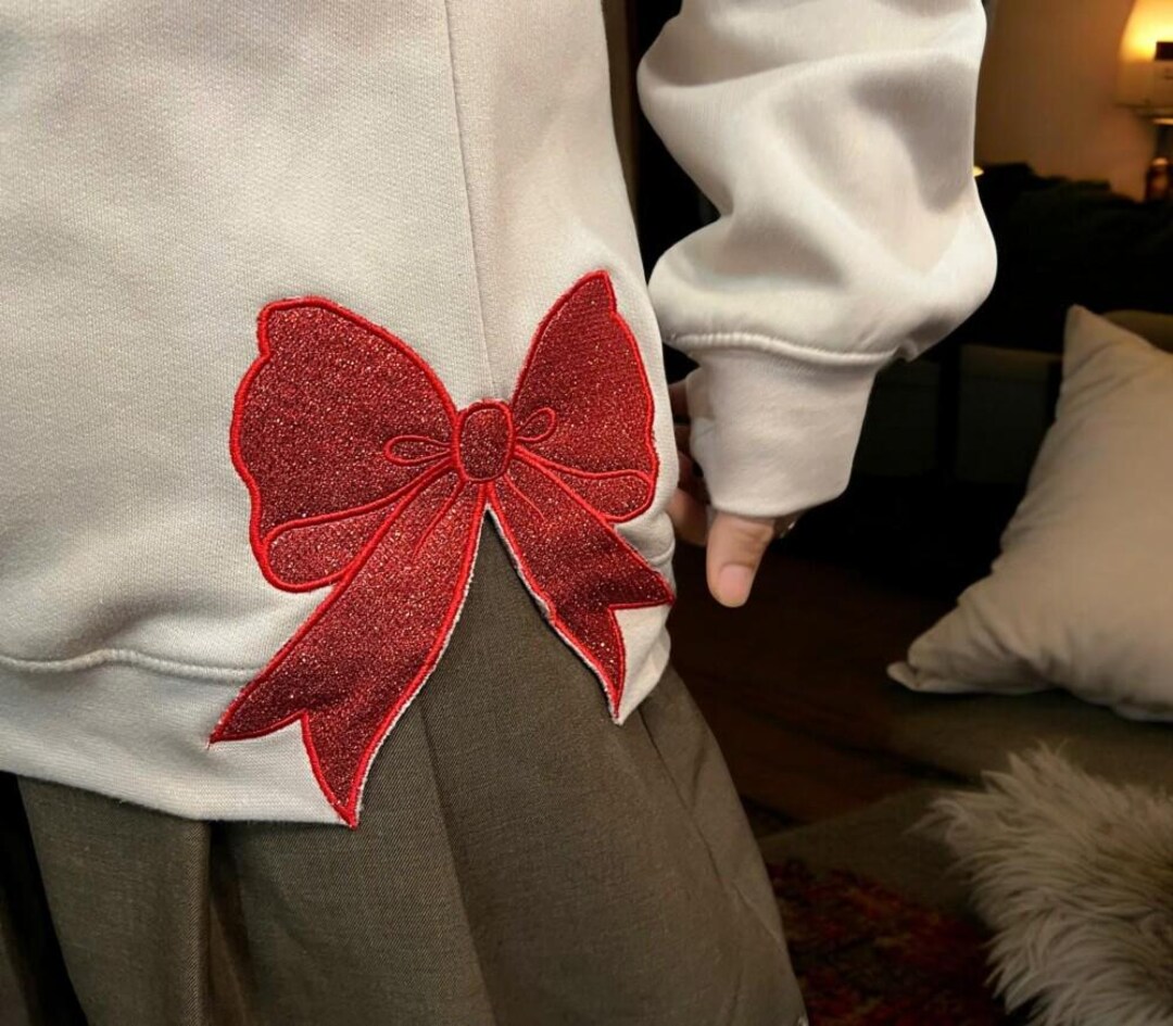 Embroidered Glitter Side Bow Appliqu Sweatshirt Design for Machine ...